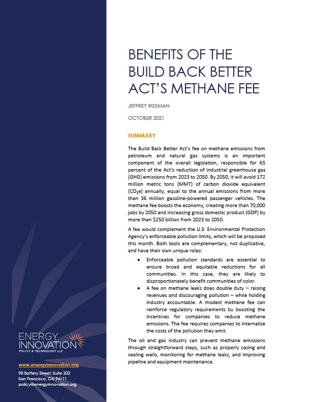 Benefits Of The Build Back Better Act's Methane Fee • Energy Innovation