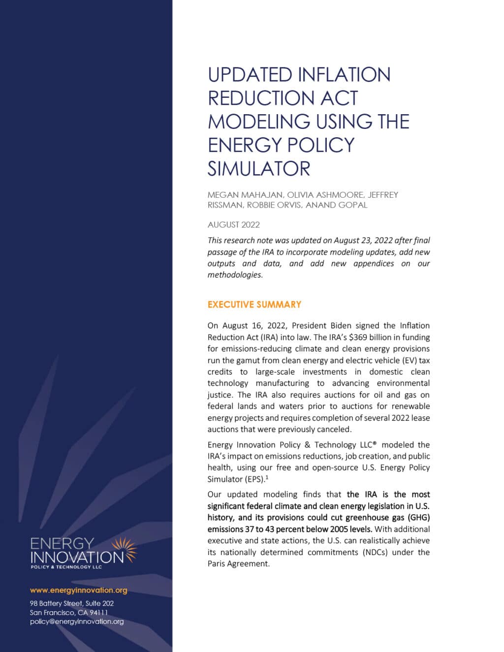 Updated Inflation Reduction Act Modeling Using The Energy Policy ...